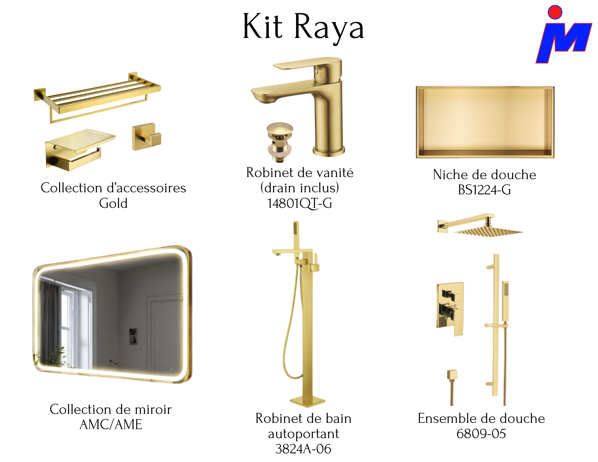 Kit Raya, ensemble de douche en or - Invention Maison